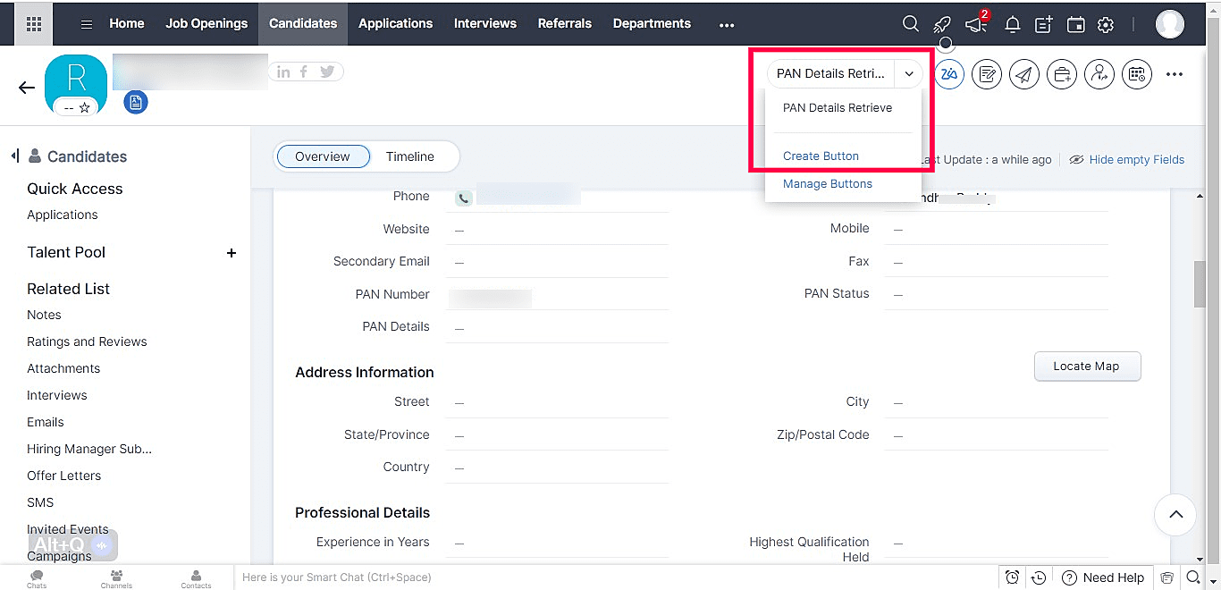 Retrieve PAN Details within the Zoho Recruit Retrieve PAN Details within the Zoho Recruit